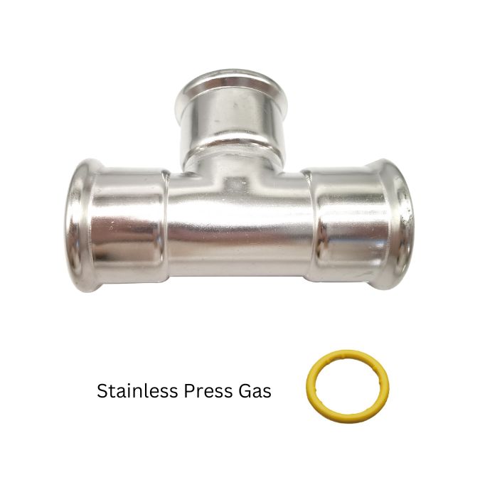 M-Press Stainless Gas 316 35mm Equal Tee - Orange Heating Supplies
